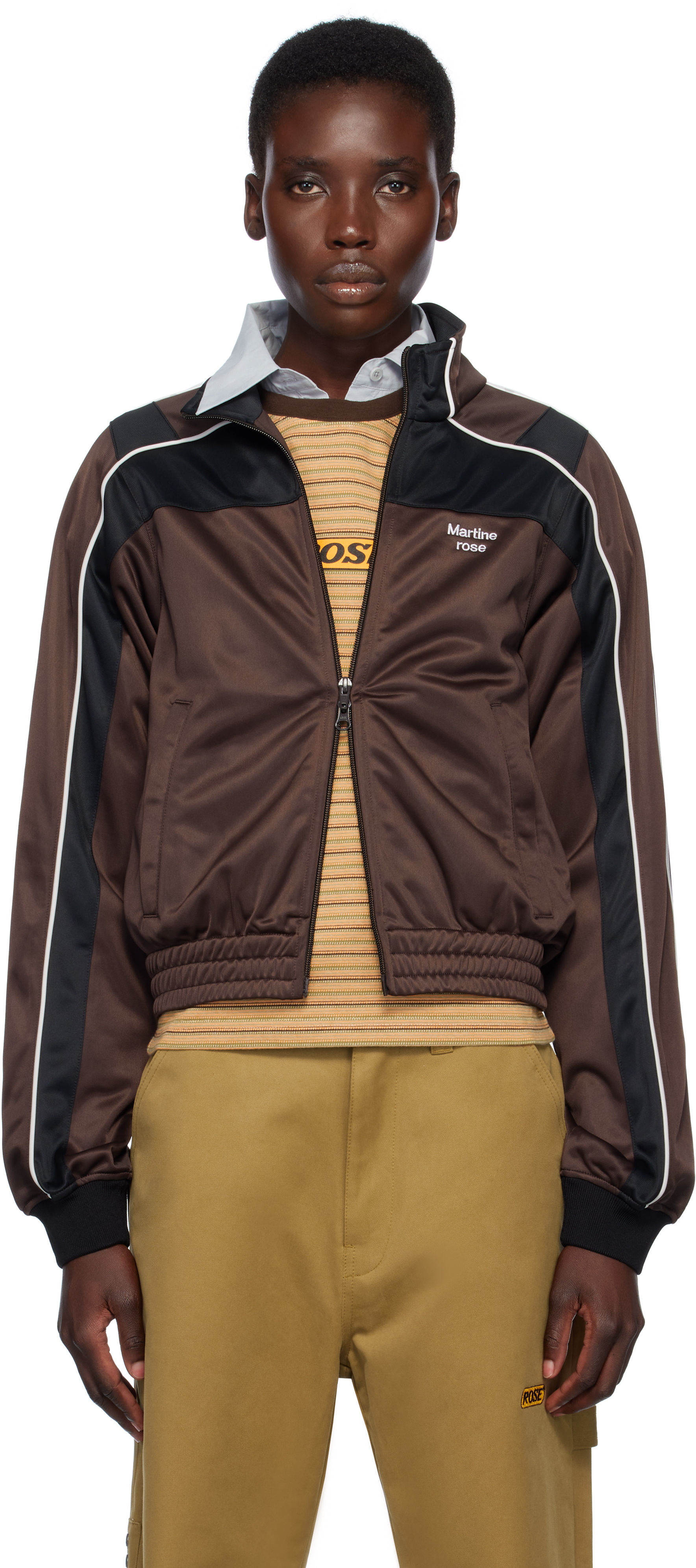 Martine Rose Shrunken Track Jacket In Brw Brown - 43% Off